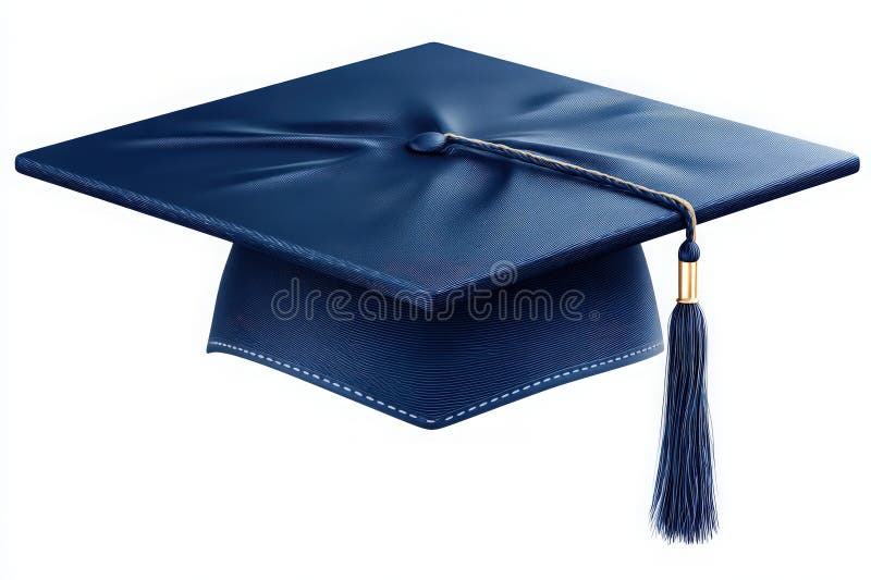 Graduation Cap with Navy Blue Finish and Gold Tassel Resting on a Flat ...