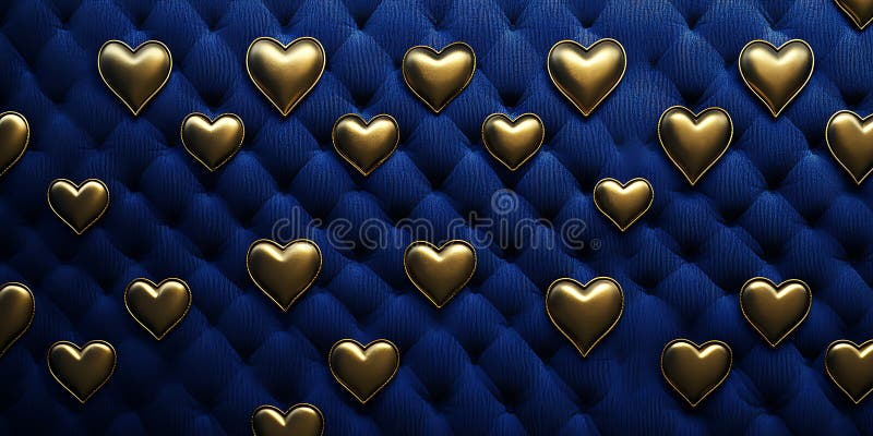 Navy Blue Heart Texture Background Gold Hearts Pattern Stock ...