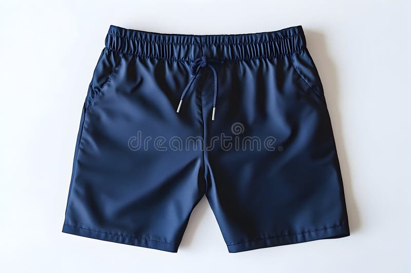 Navy Blue Men S Swim Trunks with Drawstring on White Background Stock ...