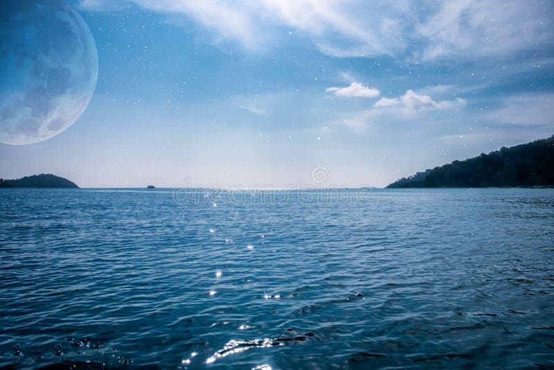 Navy Blue Ocean with Moon and Star Stock Photo - Image of outdoor ...