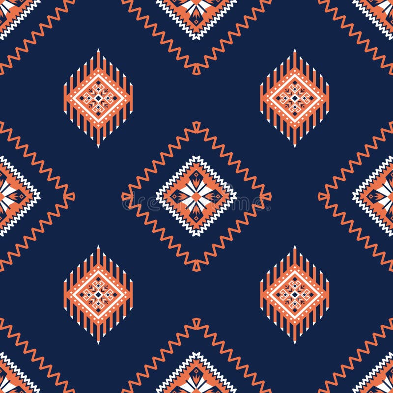 Navy Blue and Orange Zigzag Diamond Pattern Ethnic Geometric Design ...