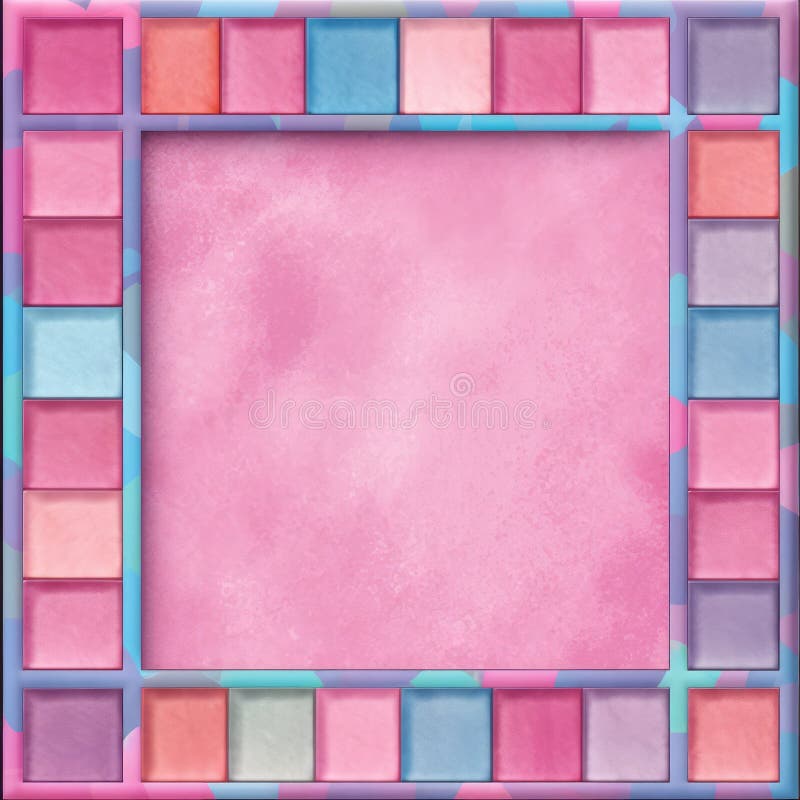Navy Blue and Pink Tile Square Frame or Border, Mosaic Tile Frame or ...