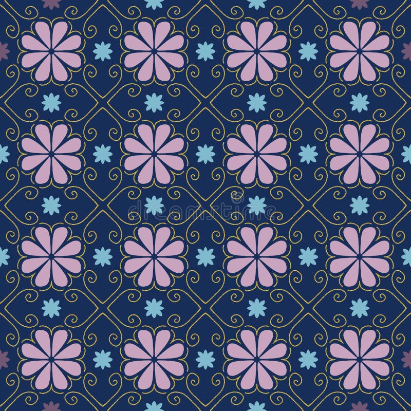 Navy Blue and Purple Floral Repeat Pattern Tile Stock Illustration ...