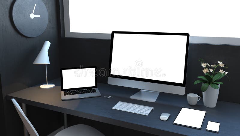 Navy Blue Responsive Devices on Desktop Stock Illustration ...