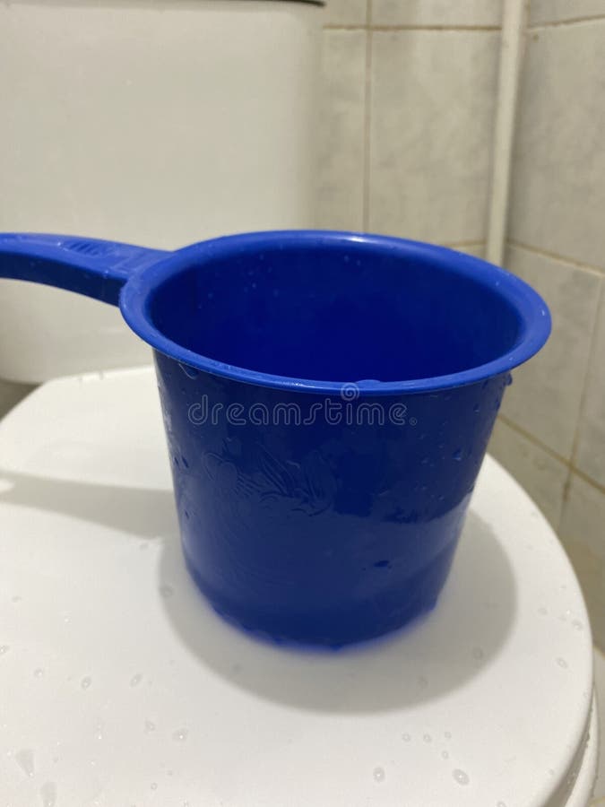 Navy Blue Round Bath Dipper Stock Photo - Image of container, handle ...