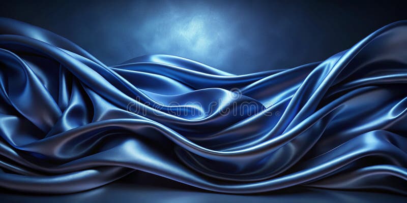 Navy Blue Satin Fabric with Wavy Folds for Elegant Design Template ...