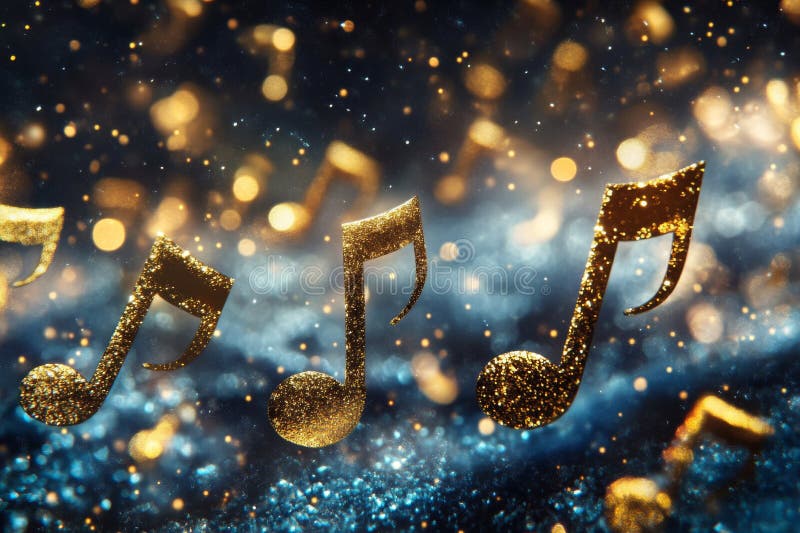 A Navy Blue Setting with Radiant Golden Music Notes and Snowflakes ...