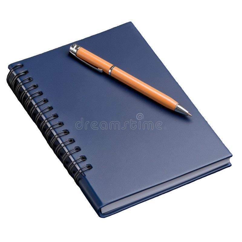 Navy Blue Spiral Notebook with Orange Pen Placed on Transparent ...