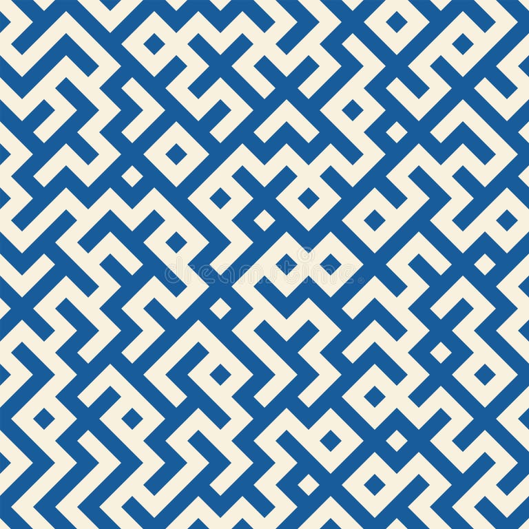 Navy Blue Striped Maze Seamless Geometric Pattern. Stock Vector ...