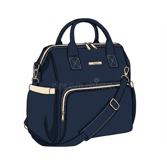 Navy Blue Structured Handbag with Beige Trim Stock Photo - Image of ...