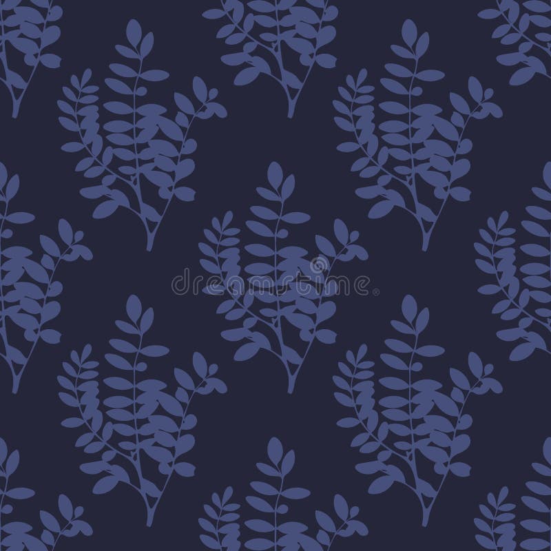Navy Blue Tree Leaves and Branches Seamless Pattern. Floral Background ...