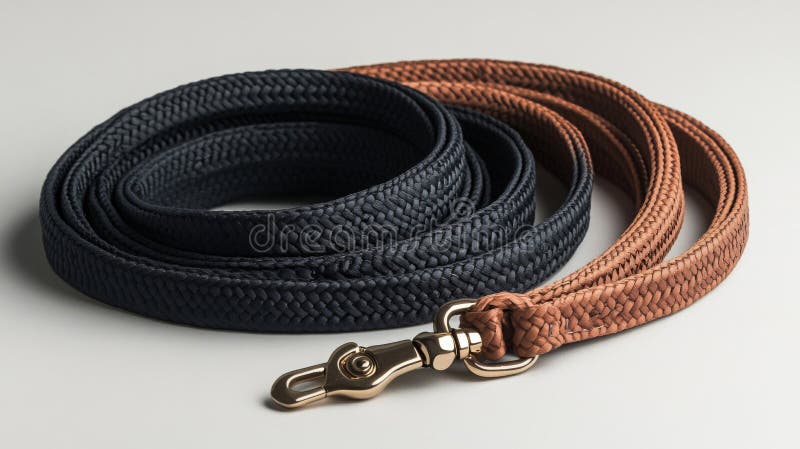 Navy and Brown Woven Pet Leash with Gold Clasp Stock Illustration ...
