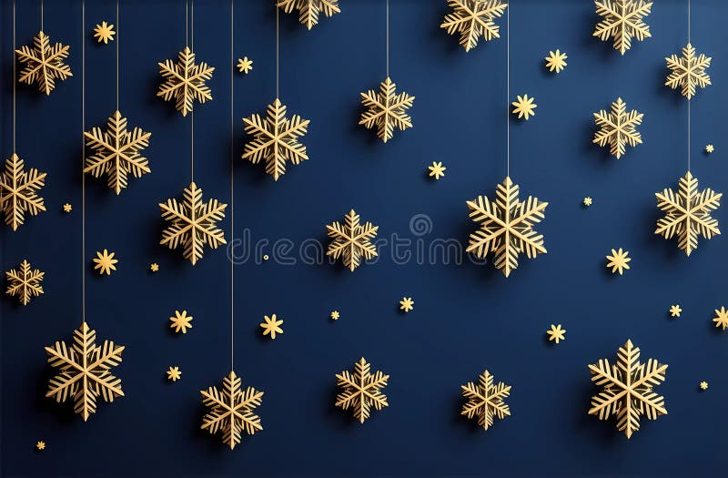 Navy Color Backdrop with Golden Snowflakes Generative Ai Stock Illustration - Illustration of ...