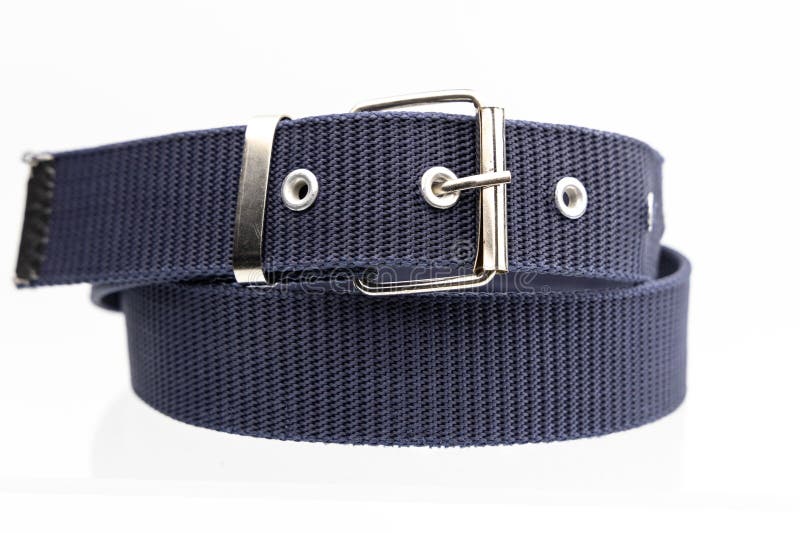 Navy Fabric Belt with Silver Buckle and Metal Eyelets Stock Photo ...