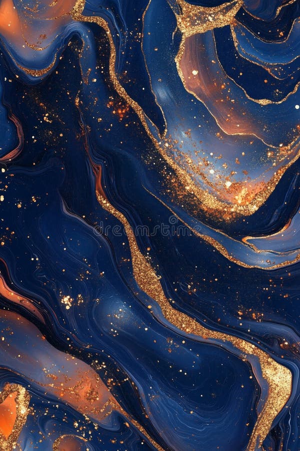 Navy and Gold Marble Abstract Texture with Swirling Patterns and ...