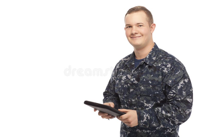 Navy Man with Digital Tablet Stock Photo - Image of connection ...