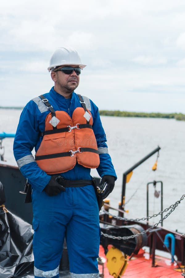 A Navy Officer or Technician Standing at Sea. Work at Sea Stock Image ...