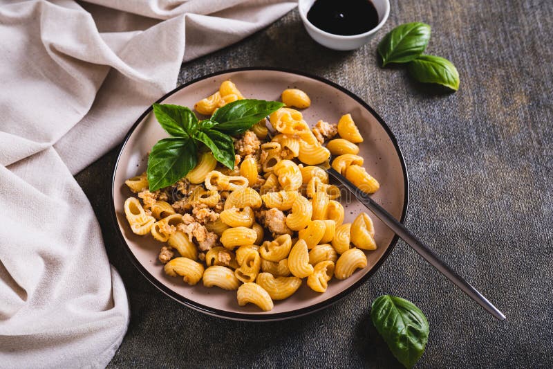 Navy Pasta with Ground Meat in a Plate on the Table Stock Photo - Image ...