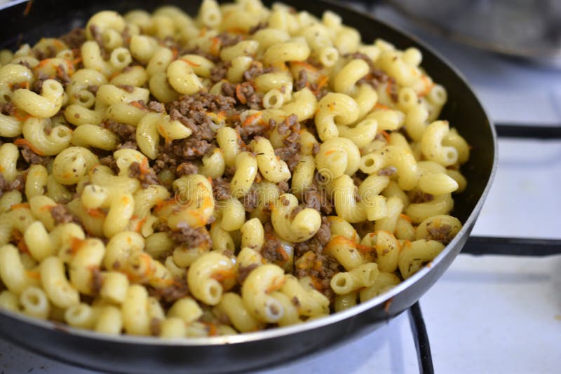 Navy Pasta with Meat in a Saucepan Stock Image - Image of board, minced ...