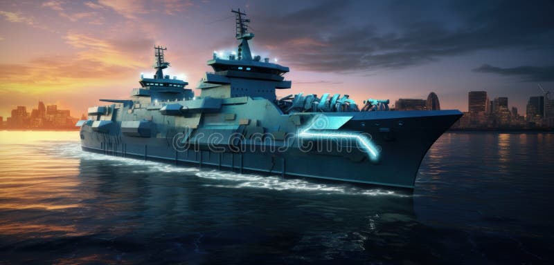 Navy Ship in the Ocean on a Sunset Stock Photo - Image of atmosphere ...