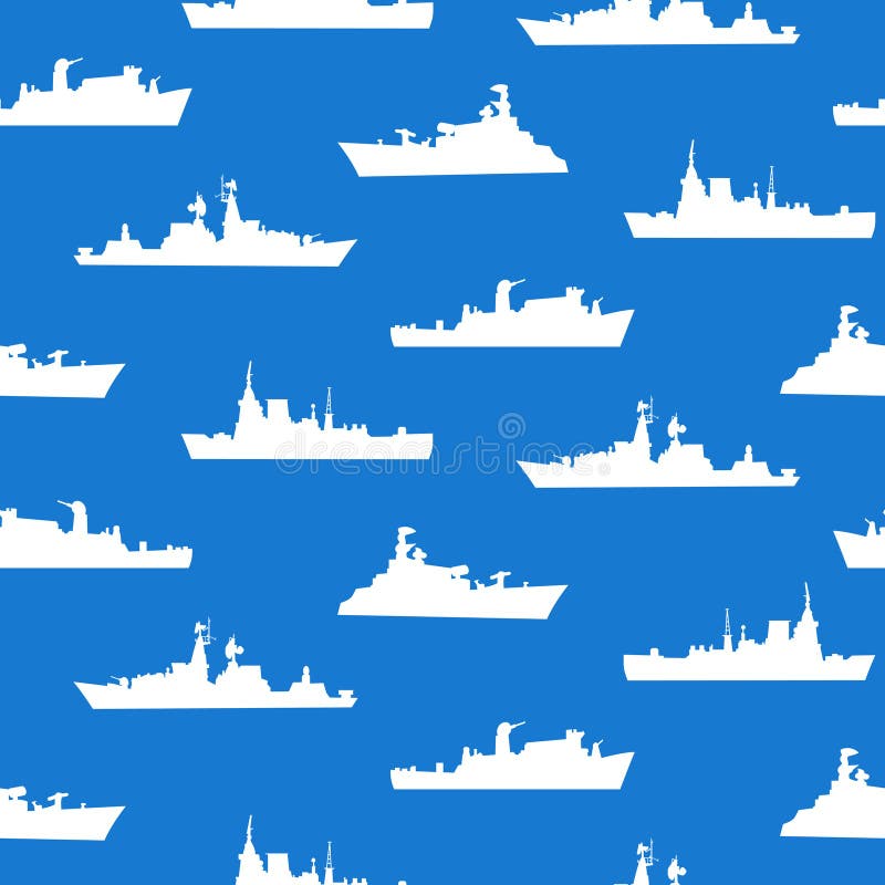 Navy Ships on Blue Fleet Naval Cutters Vector Seamless Pattern Stock ...