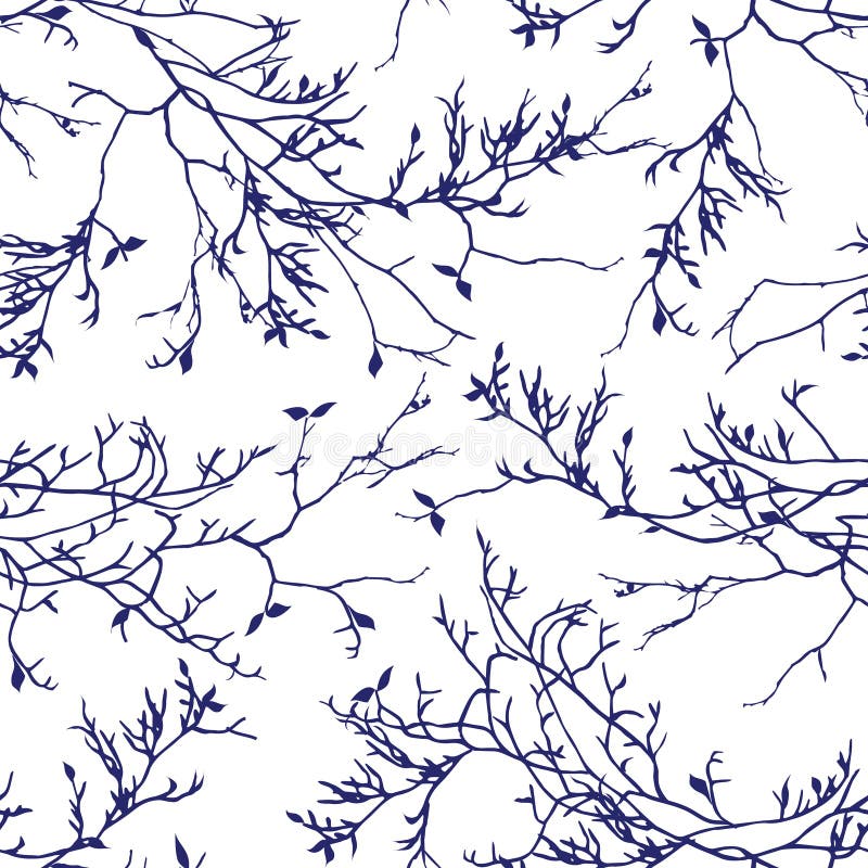 Navy Tree Branches Seamless Vector Pattern Stock Vector - Illustration ...