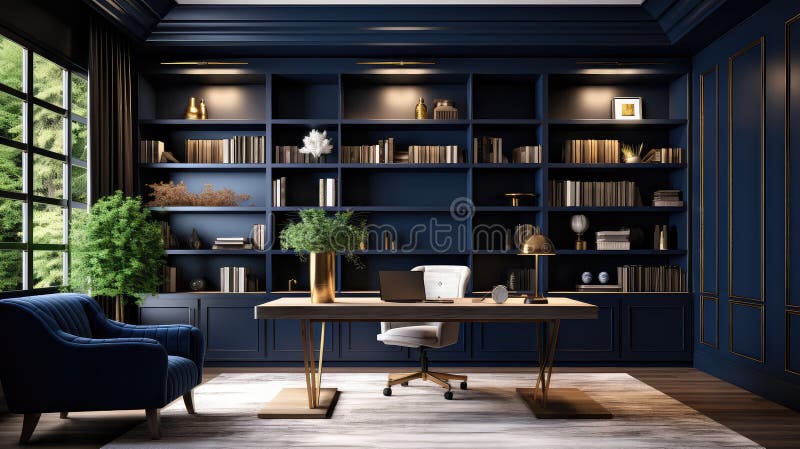 Navy walls interior stock illustration. Illustration of workspace ...