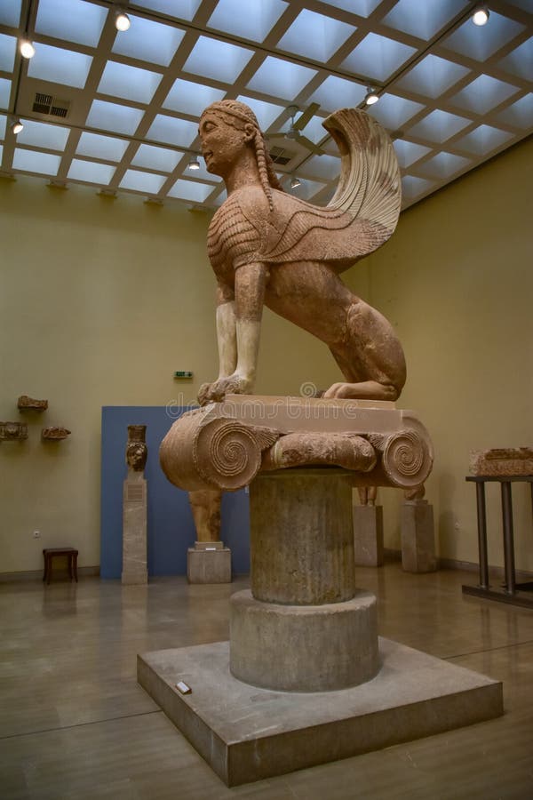 The Naxian Sphinx in Delphi Museum, Greece Editorial Stock Image ...