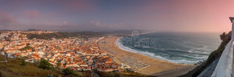Nazare Beach Panoramic Image Stock Image - Image of oriel, roofs: 168282243
