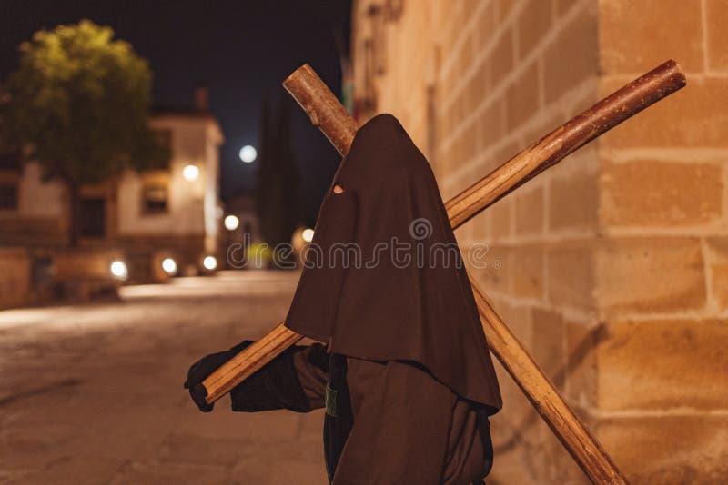 Nazarene with a Cross in Procession Stock Image - Image of culture ...