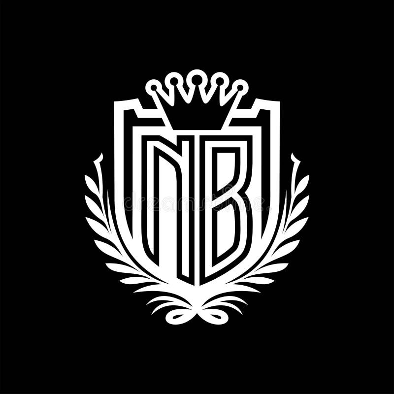 NB Letter Logo Heraldic Shield Shape with Crown on Black Background ...
