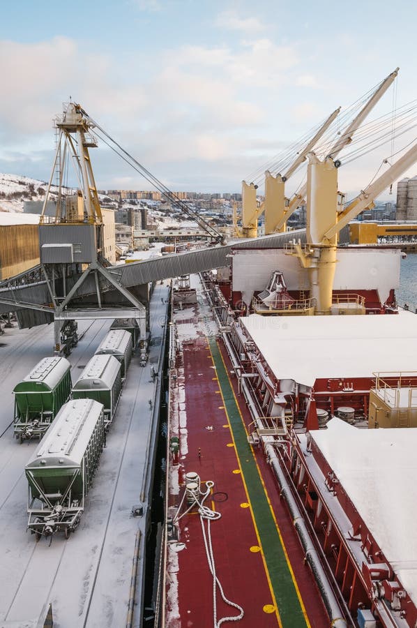 Dry Cargo Deck Covered with a Thin Layer of Snow Stock Photo - Image of ...