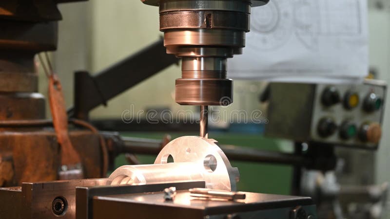 The NC Milling Machine Drilling at the Aluminum Part by Drilling Tools ...