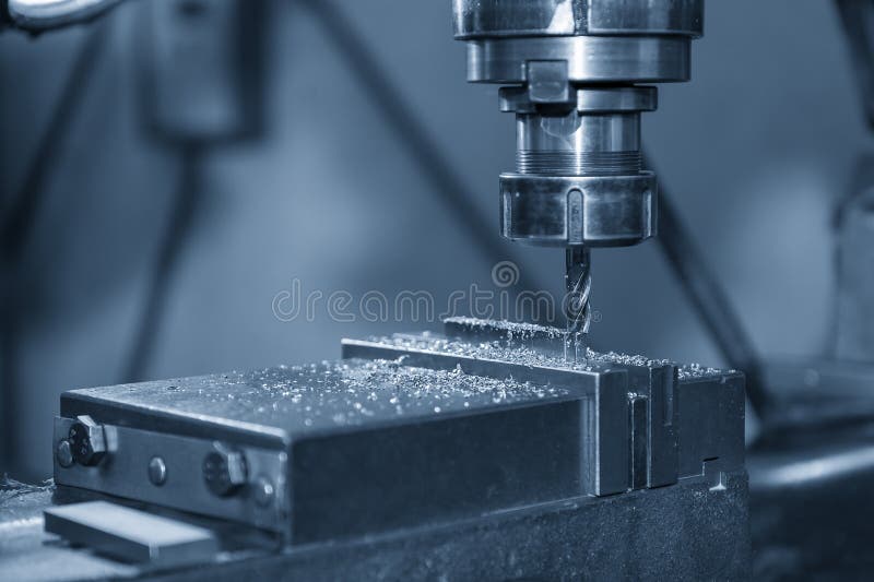 CNC VMC Machine Drilling Operation Stock Image - Image of lighting ...