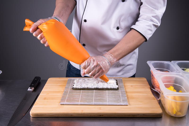 Chef Cooking Rolls in Restaurant Kitchen1 Stock Photo - Image of ...