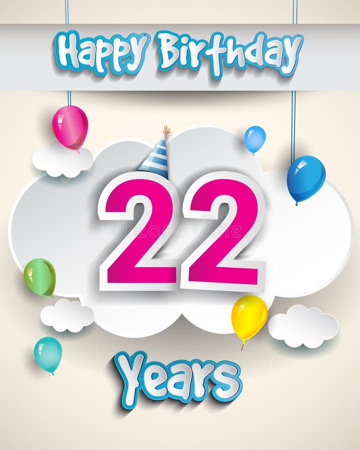 22nd Anniversary Celebration Design With Clouds And Balloons Confetti