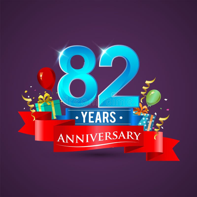 82nd Anniversary Celebration Logo, with Gift Box and Balloons, Red ...