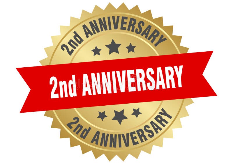 2nd Anniversary. 2nd Anniversary Round Red and Gold Label Isolated on ...
