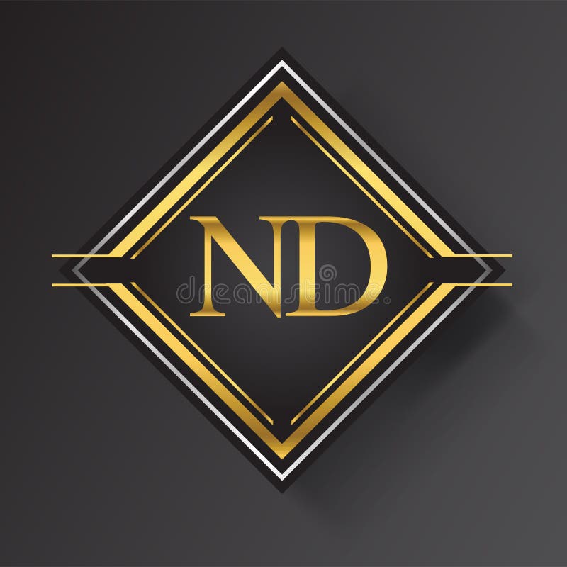 ND Letter Logo in a Square Shape Gold and Silver Colored Geometric ...