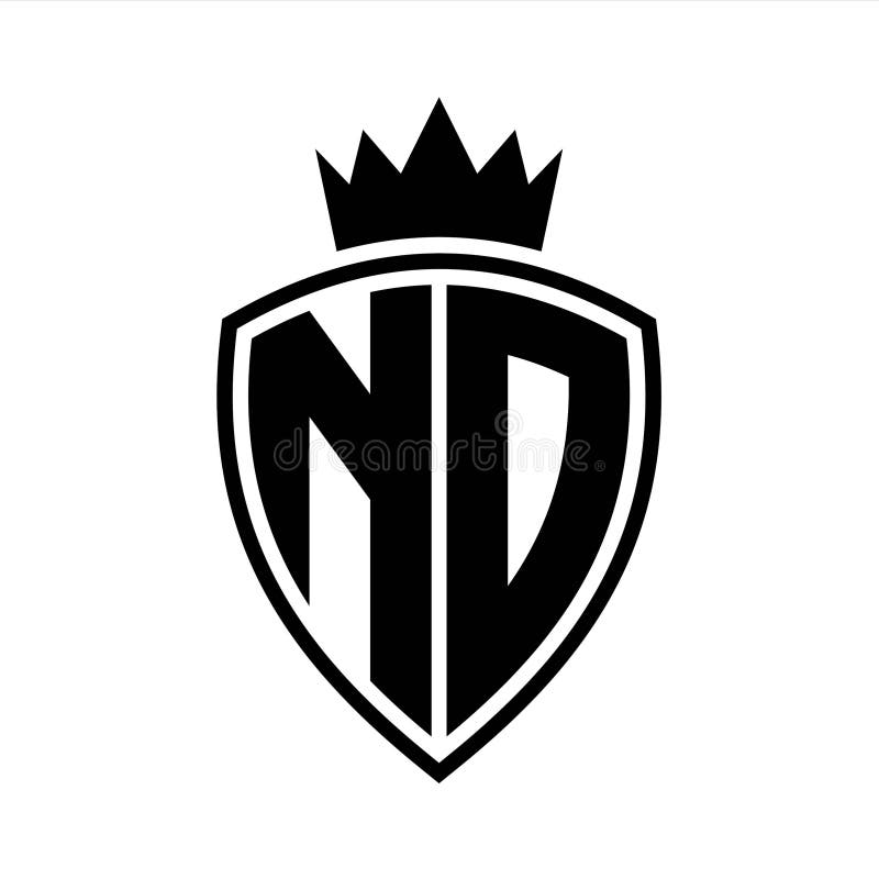 ND Letter Monogram Shield and Crown Outline Shape with Black and White ...