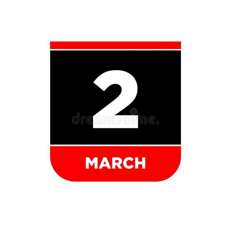 2nd March Calendar Vector Icon. 2 March Typography Stock Illustration ...