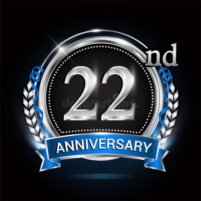 22nd Silver Anniversary Logo with Blue Ribbon and Ring Stock ...