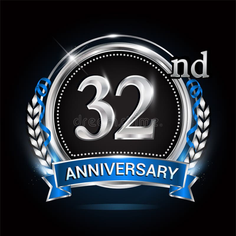 32nd Silver Anniversary Logo with Blue Ribbon and Ring Stock ...
