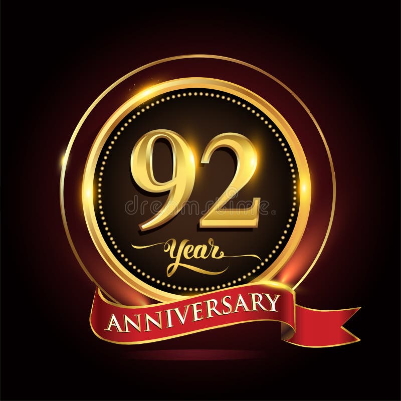 92nd Years Celebration Anniversary Logo with Golden Ring and Red Ribbon ...