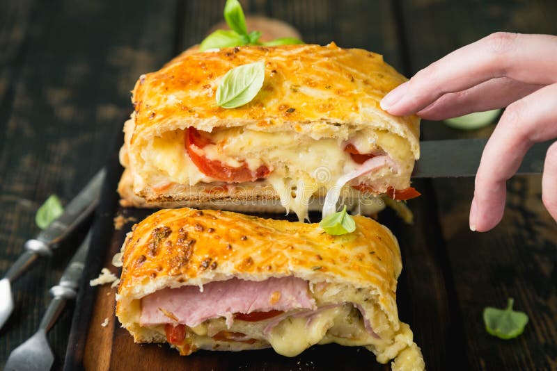Neapolitan Bread. Cheese and Ham Filled Bread Stock Image - Image of ...