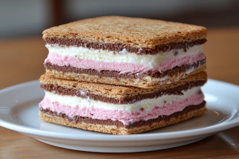 Neapolitan Ice Cream Sandwich Sitting on a Plate Stock Illustration ...