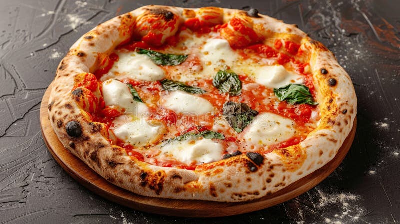Neapolitan Pizza with Spices, Tomatoes and Cheese Mozzarella on Dark ...