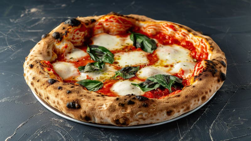 Neapolitan Pizza with Spices, Tomatoes and Cheese Mozzarella on Dark ...