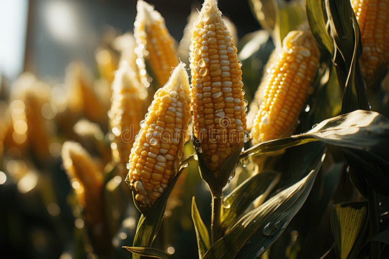 Near the Corn Plant, Young Corn in the Blurred B Stock Illustration ...