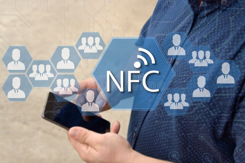 Near Field Communication. NFC Button on the Touch Screen with a ...